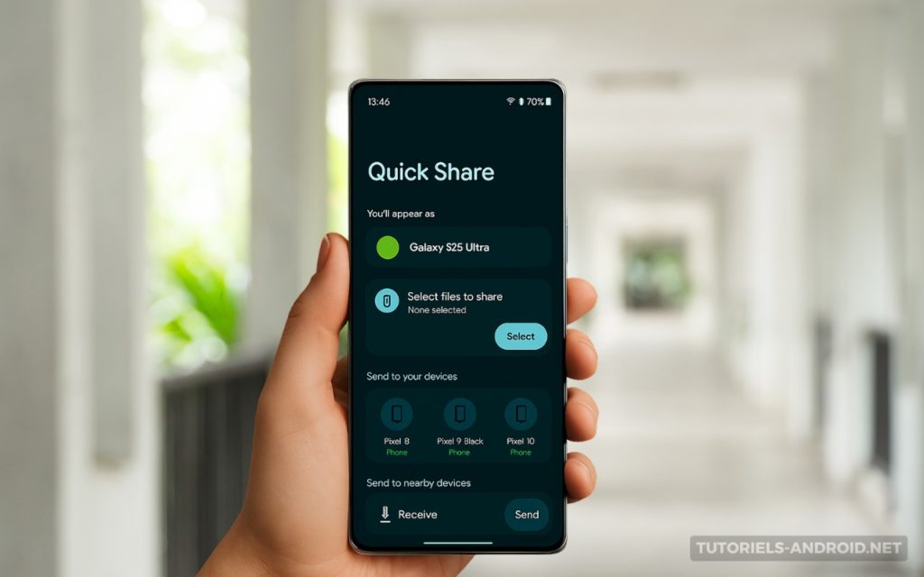 Quick Share Android : nouvelle interface plein écran